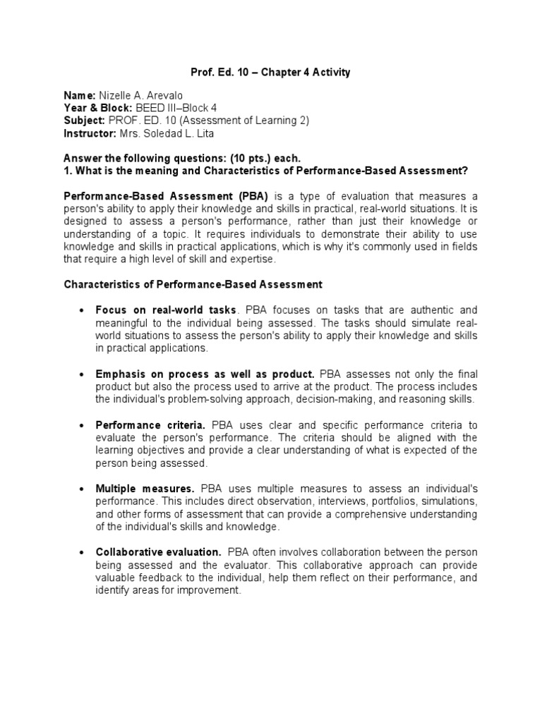 Prof. Ed. 10 - Chapter 4 Activity | PDF | Educational Assessment | Teachers