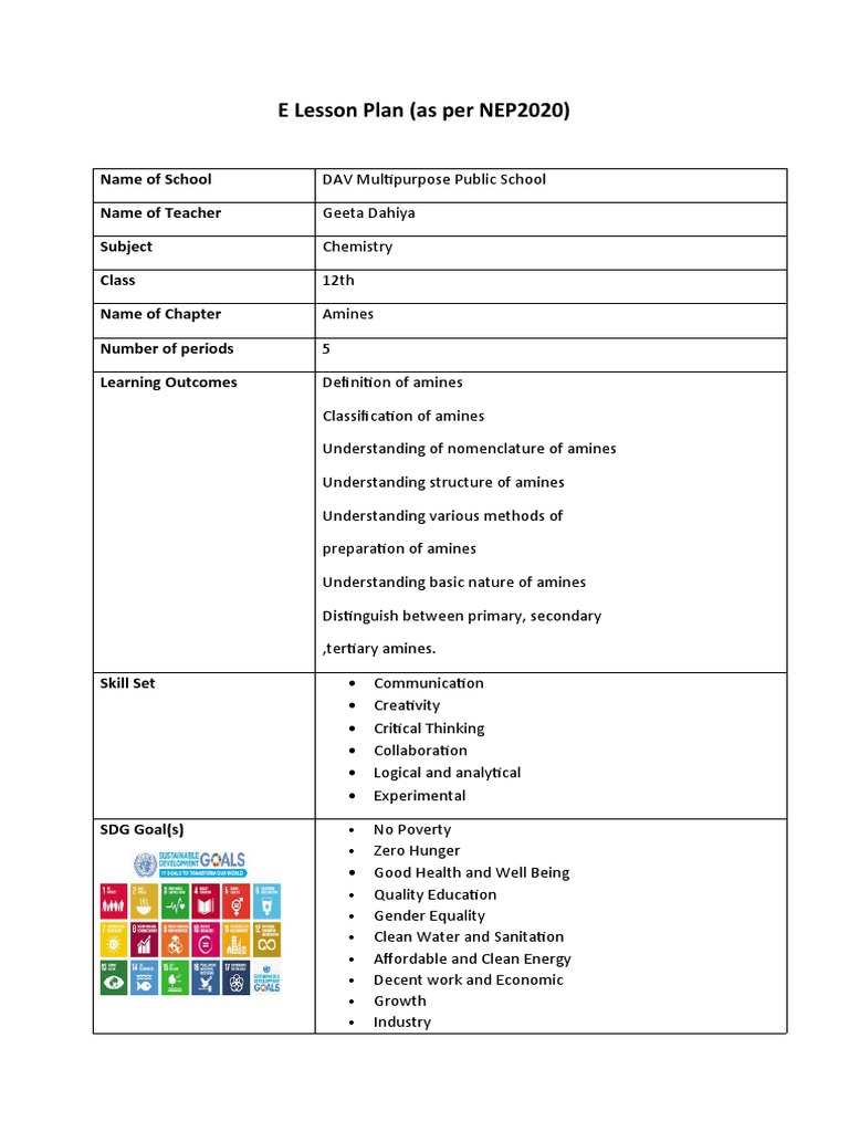 Amines E Lesson Plan | PDF | Lesson Plan | Behavior Modification