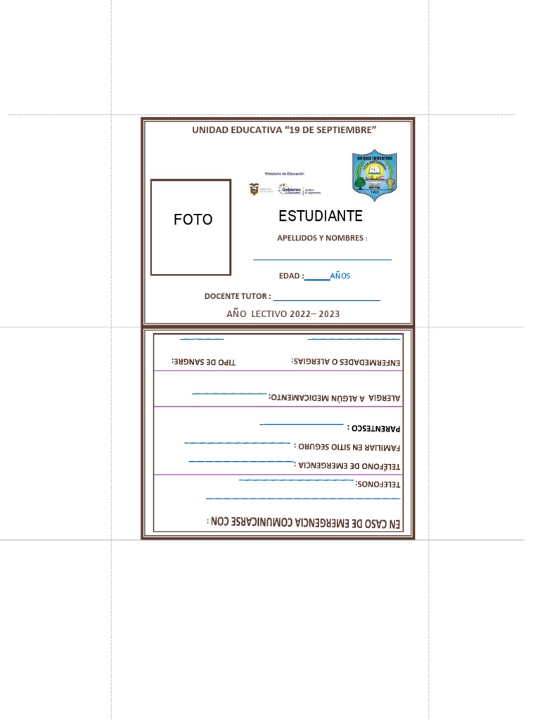 Plantilla de Carnet Estudiantil 2022-2023 | PDF
