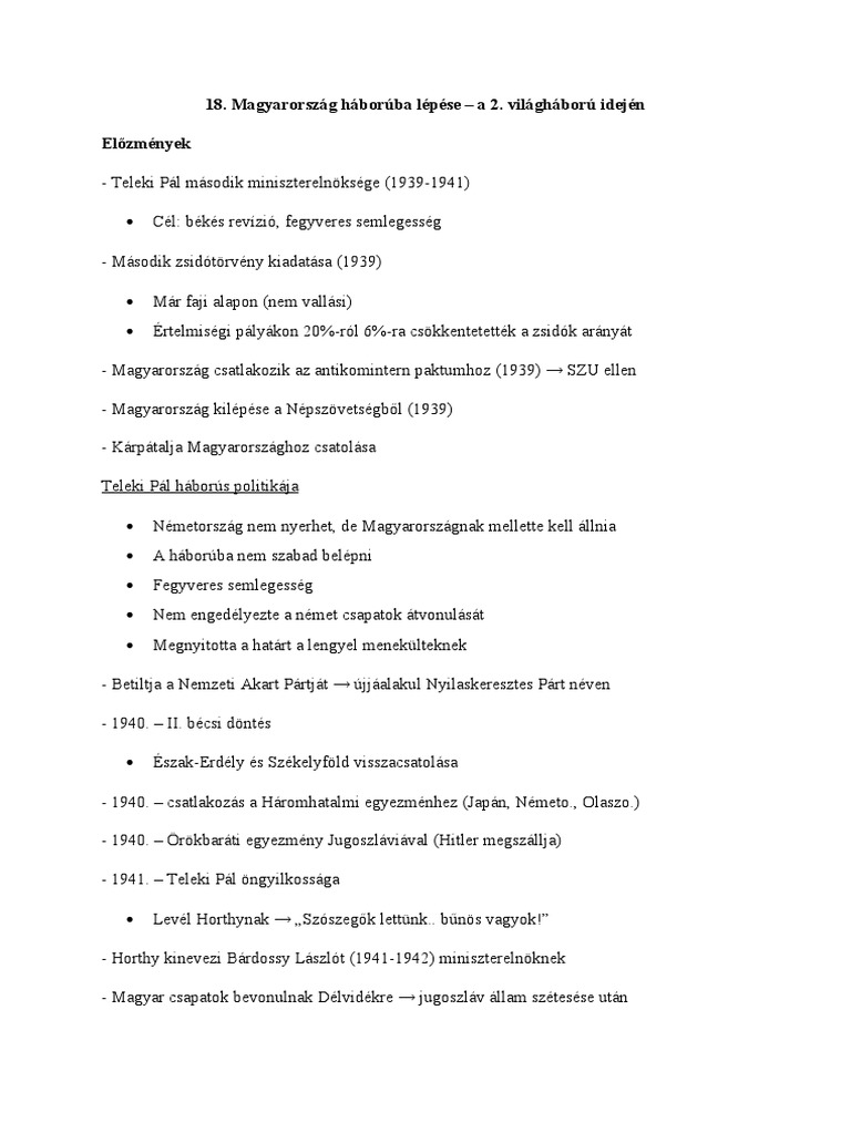 Magyarország Háborúba Lépése - A 2. Világháború Idején | PDF