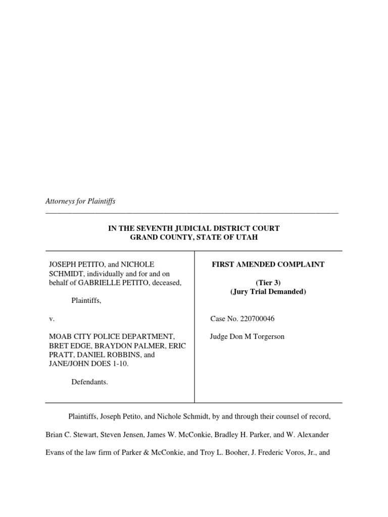 Gabby Petito/Brian Laundrie Amended Civil Complaint | Download Free PDF | Domestic Violence ...