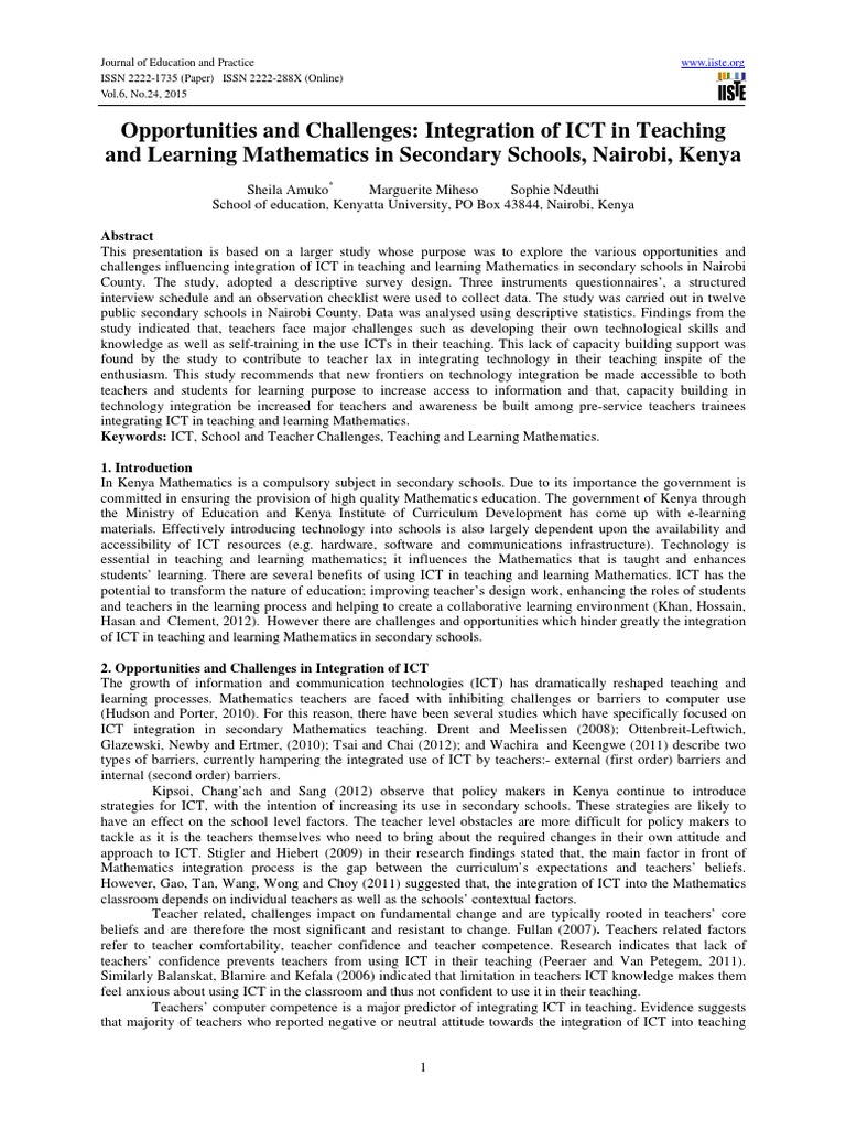 Opportunities and Challenges Integration of ICT in Teaching and ...