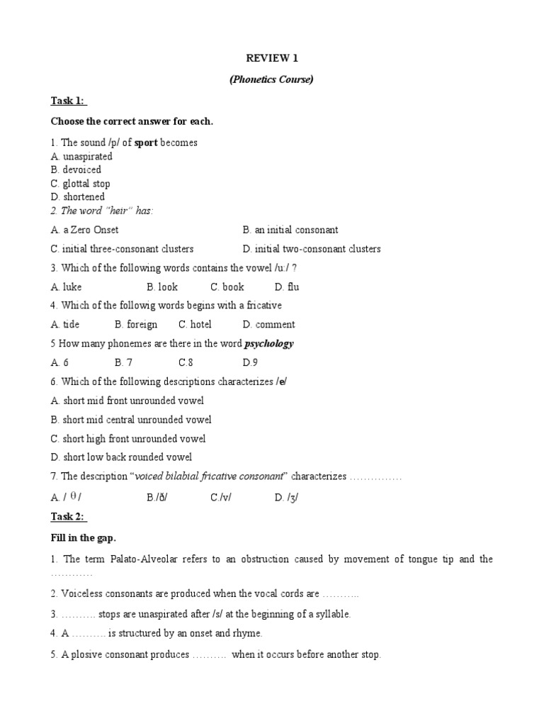 Review 1 | PDF | Phonetics | Vowel