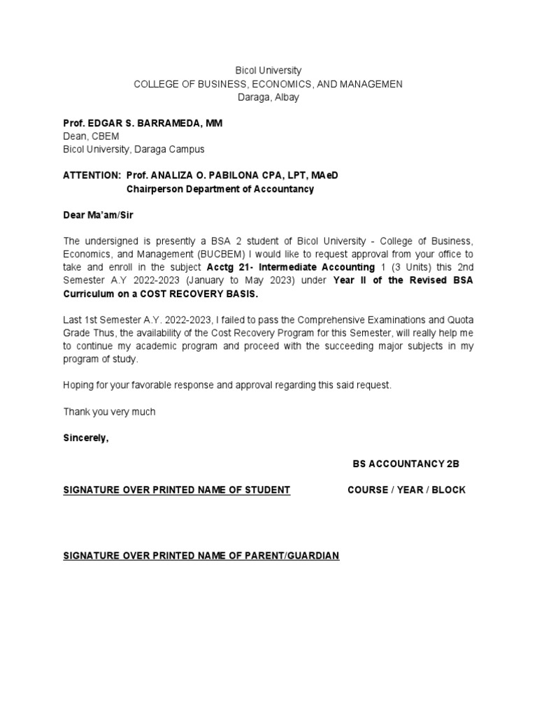 Request Letter For ACCTG 21 CRP | PDF