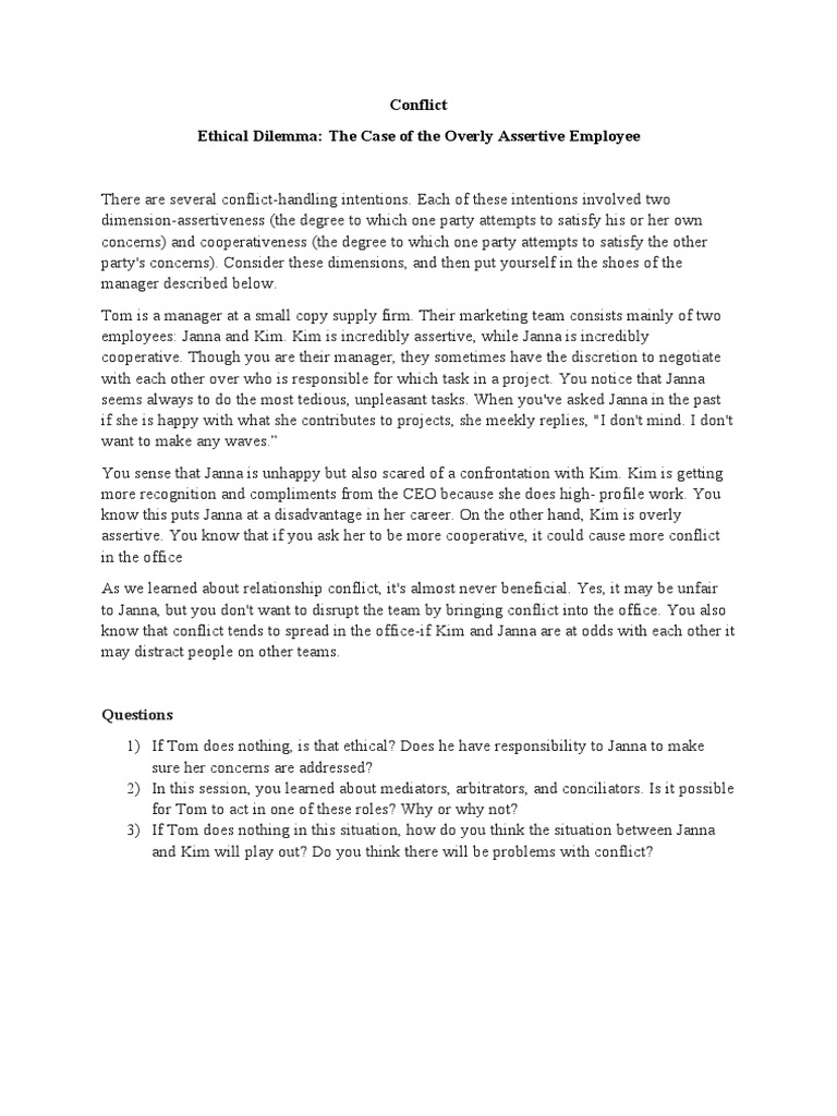 Ethical Dilemma: Managing Workplace Conflict | PDF | Self-Improvement