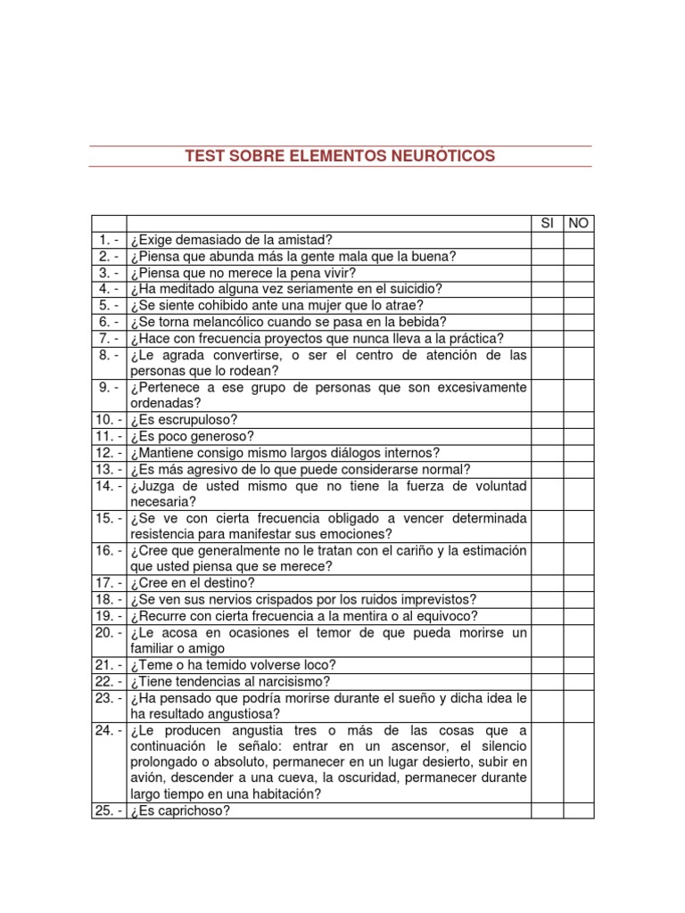 9.-Test Psicometrico de Neurosis | PDF