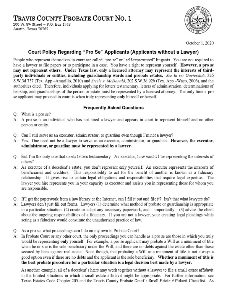 Pro Se | PDF | Probate | Pro Se Legal Representation In The United States