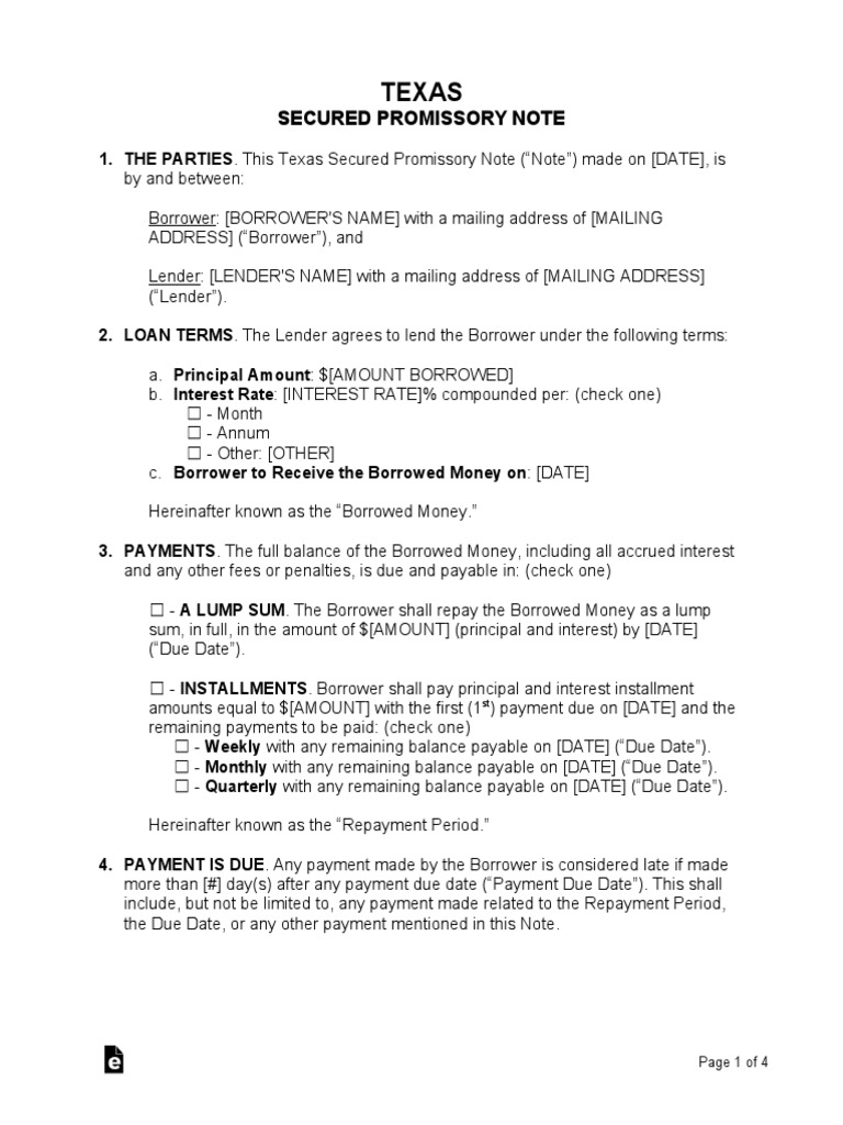 Texas Secured Promissory Note Template | PDF | Interest | Promissory Note Texas Secured Promissory Note Template | PDF | Interest | Promissory Note