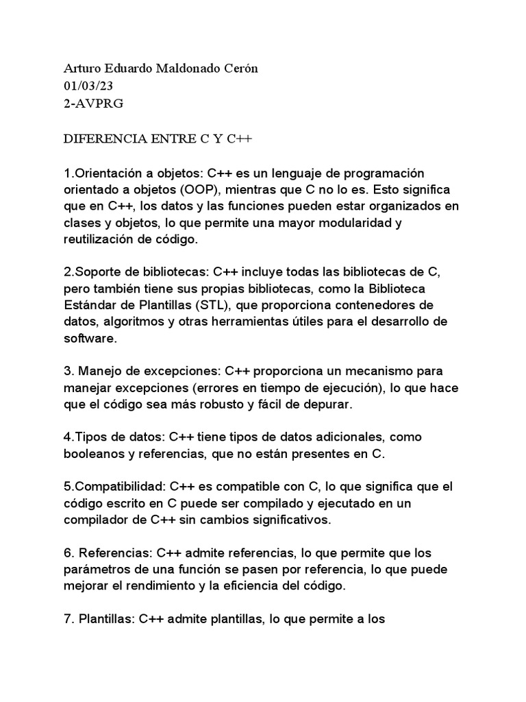 Diferencia Entre C y C++ | PDF
