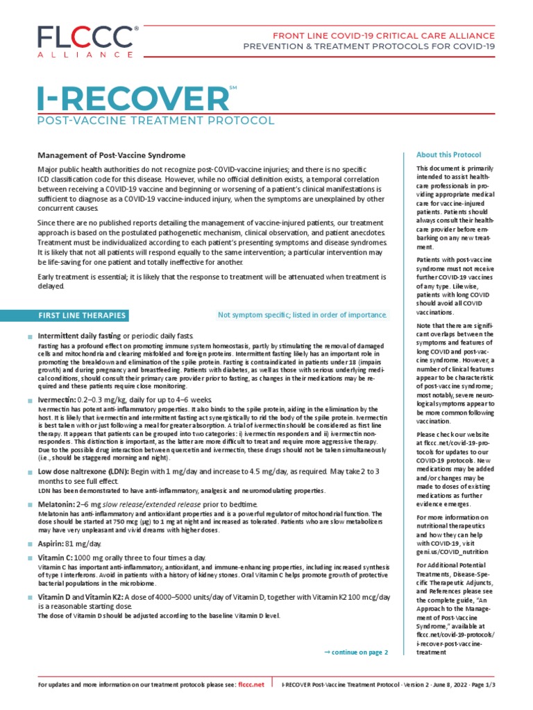FLCCC - Alliance I RECOVER Protocol PostVaccine v3 English | PDF ...