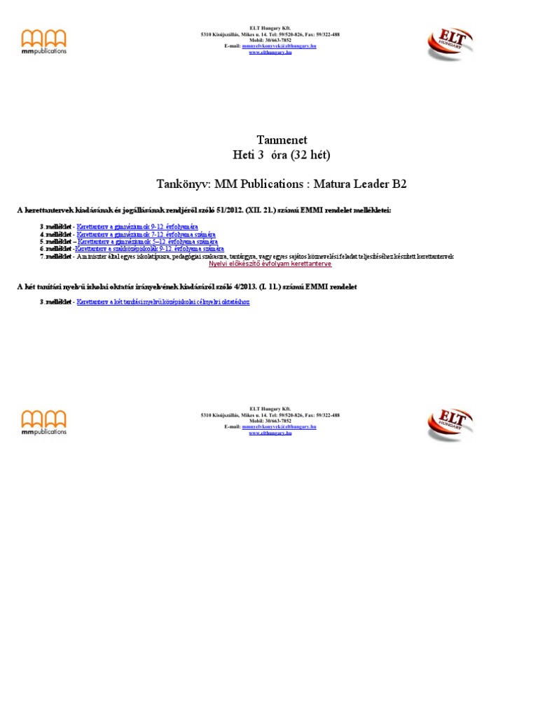 Tanmenet - Matura Leader B2 96 Ra | PDF