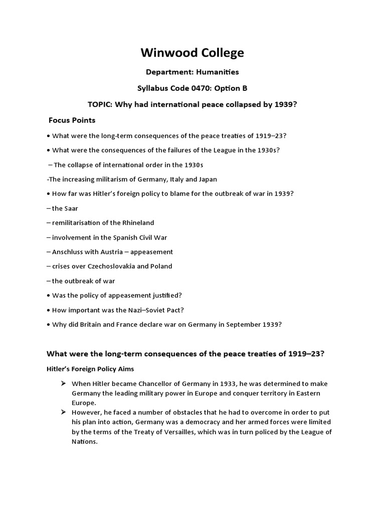 Why Had International Peace Collapsed by 1939 | PDF | Adolf Hitler ...