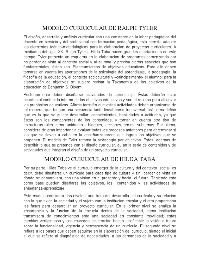 Modelo Curricular de Ralph Tyler y Taba Mas Autoevaluación | PDF | Plan ...