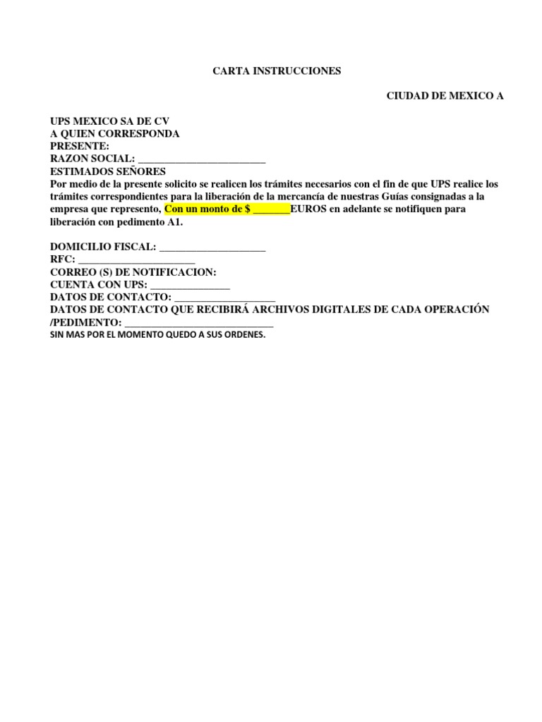 Carta de Instrucciones | PDF