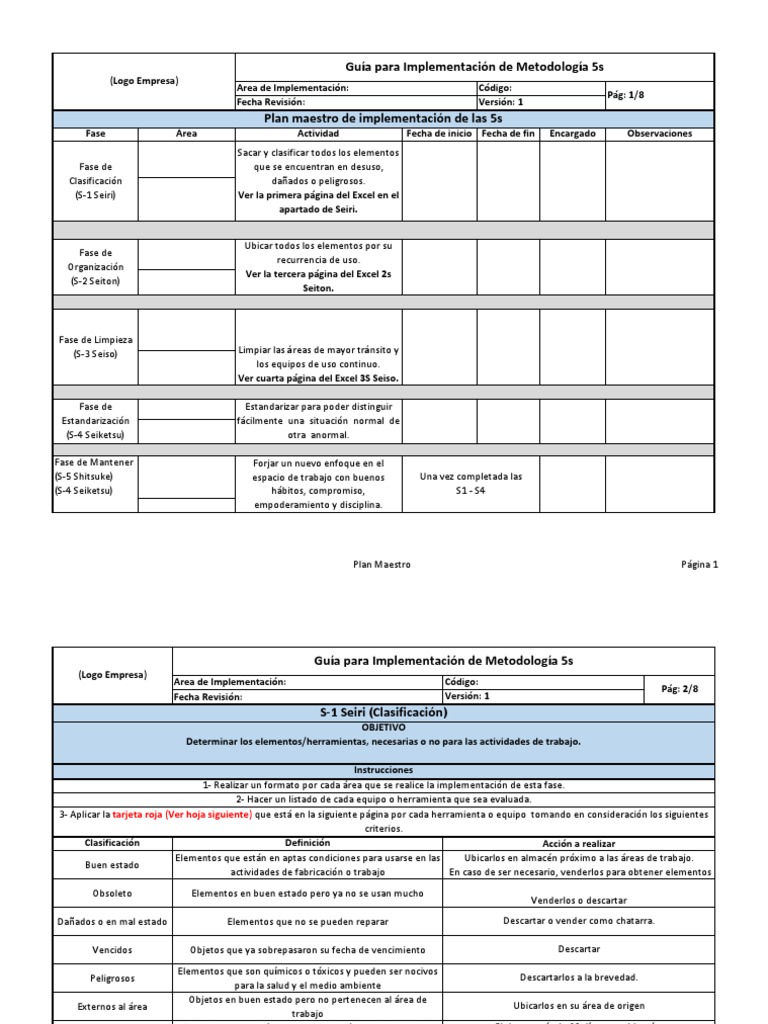 Guía para Implementación Herramienta 5s | PDF | Evaluación | Residuos