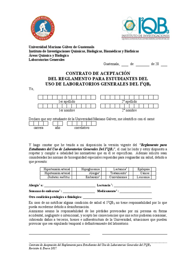 Contrato de Aceptación ESTUDIANTES de Reglamento de Laboratorio Rev ...