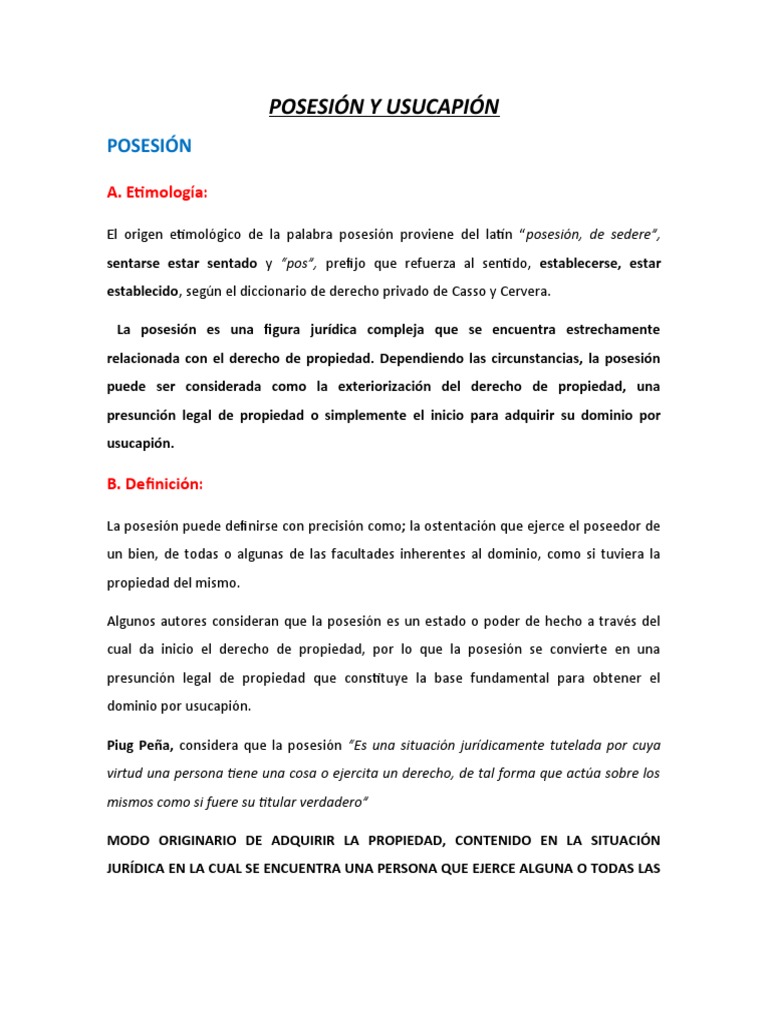 Posesión y Usucapión | PDF | Posesión (Ley) | Propiedad