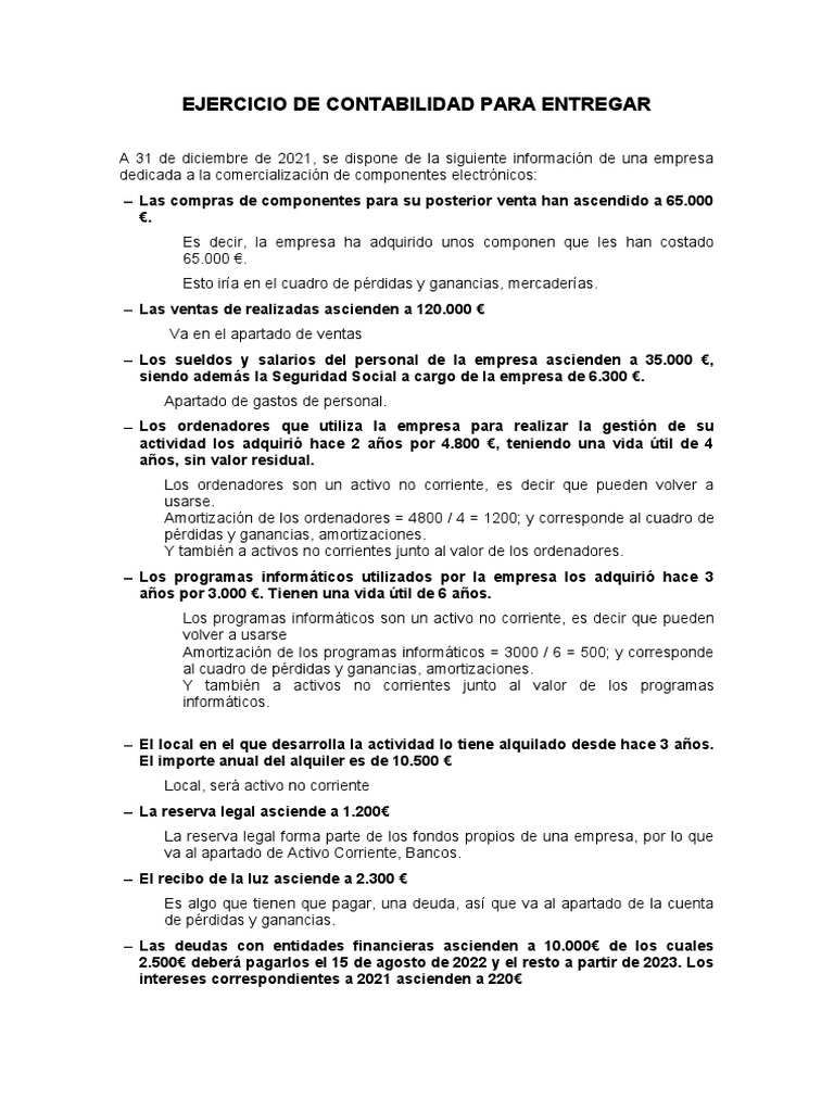 Ejercicio de Contabilidad para Entregar | PDF