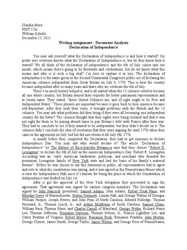 Document Analysis - Declaration of Independence | PDF | Independence ...
