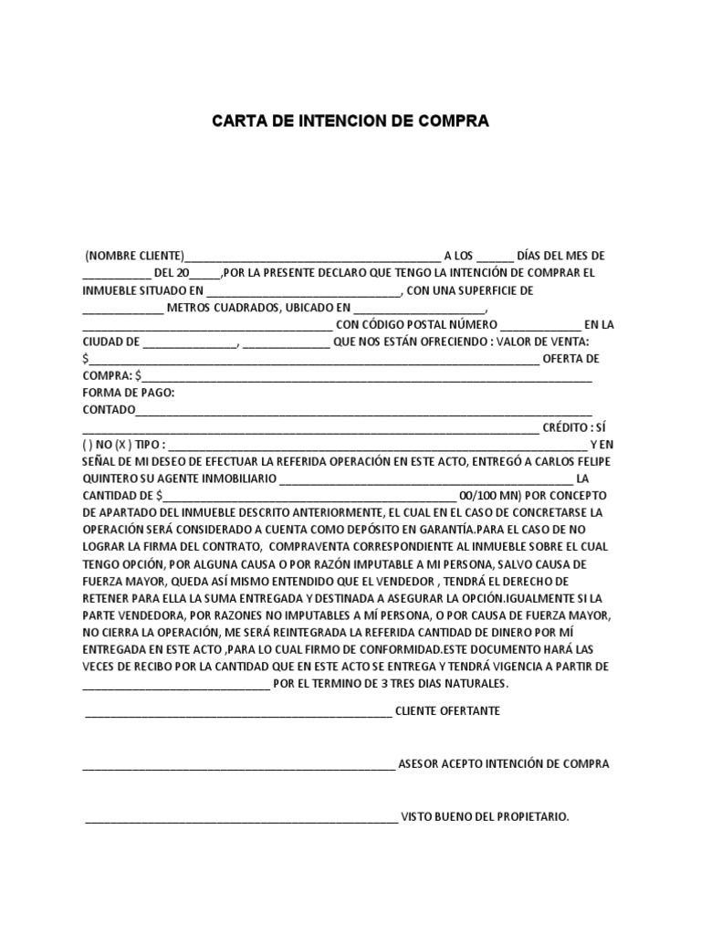 Carta de Intencion de Compra | PDF