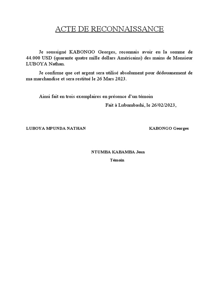 Acte de reconnaissance de dette | PDF