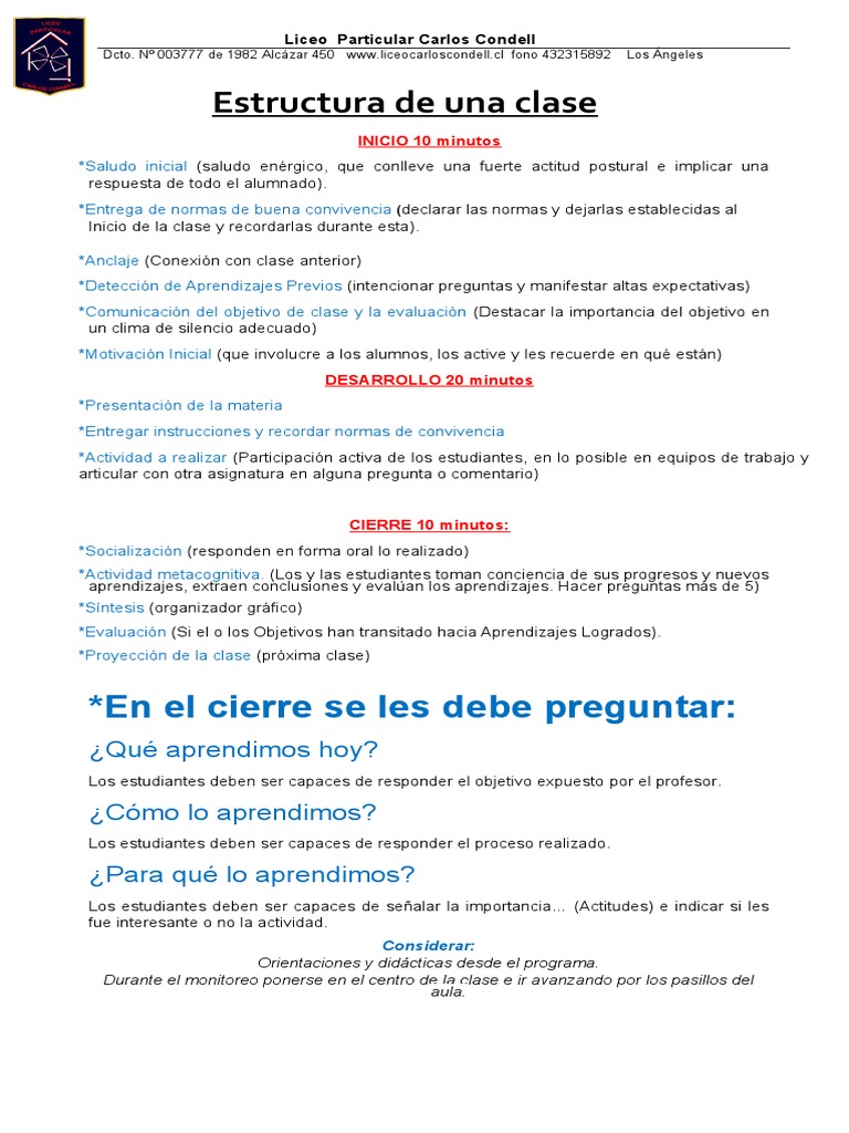Estructura de Una Clase | PDF | Enseñando | Aprendizaje