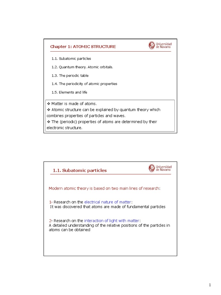Chapter 1 - Atomic Structure CHEMISTRY | PDF | Atomic Orbital | Atomic Nucleus