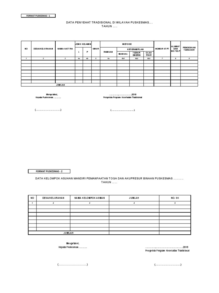 Format - Data Puskesmas - Format Dari Kemenkes | PDF Format - Data Puskesmas - Format Dari Kemenkes | PDF