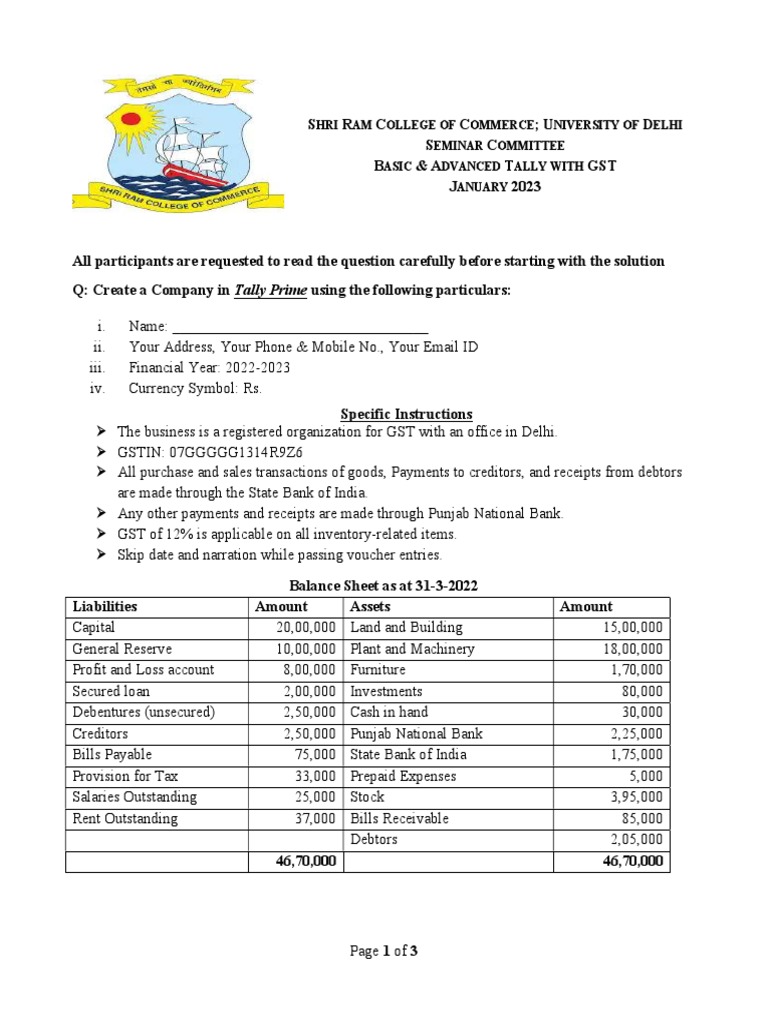 Tally With GST Workshop Jan 2023 Question | PDF | Banks | Economies