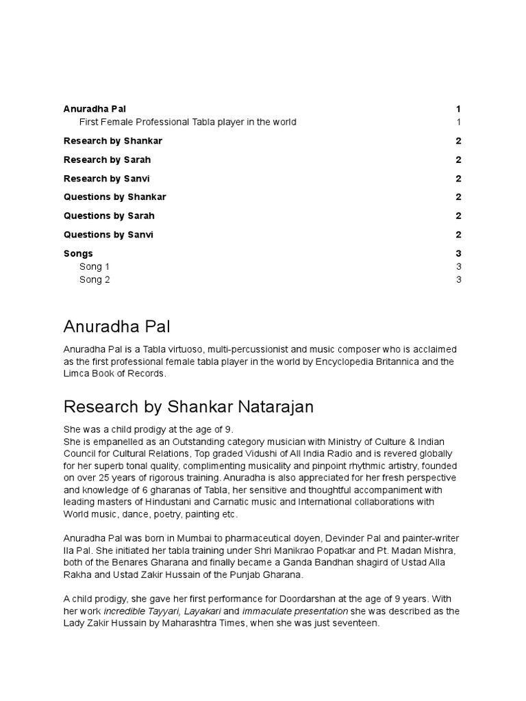 Anuradha Pal | PDF | Performing Arts | Classical And Art Music Traditions