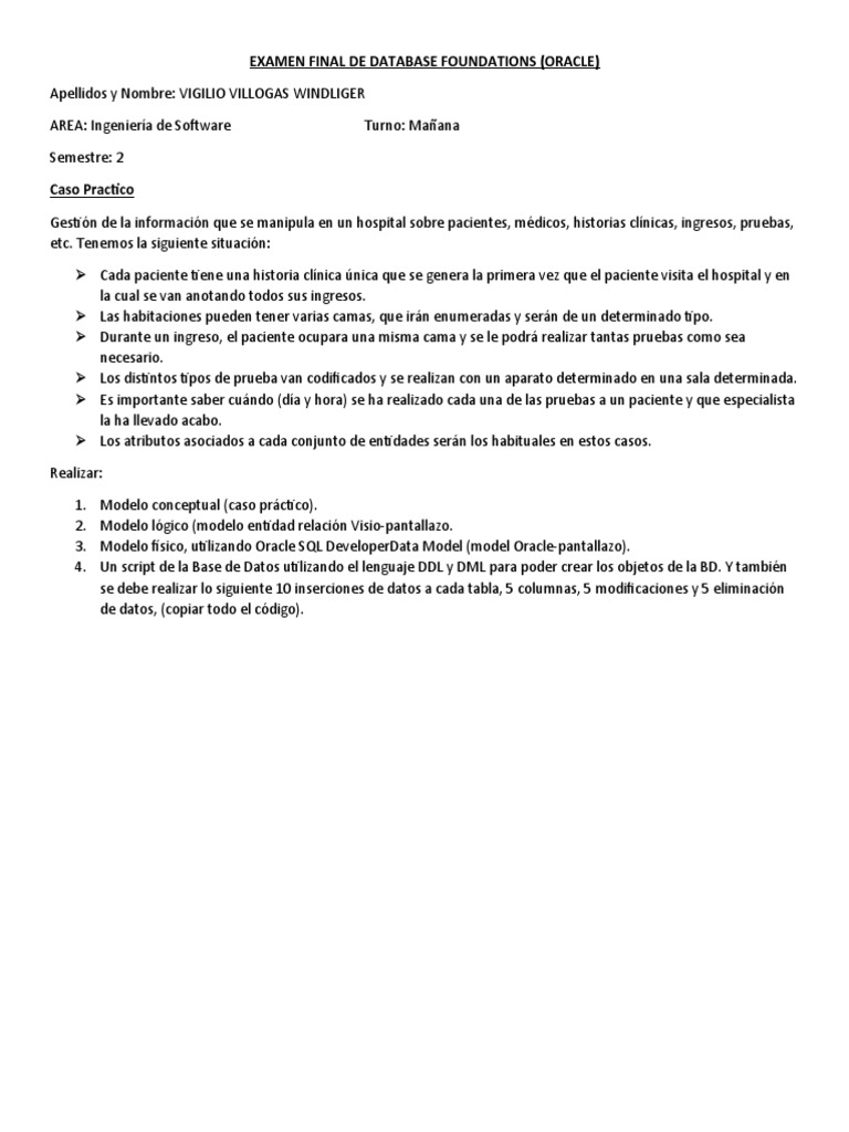 Examen Final de Database Foundations | PDF | Bases de datos | SQL