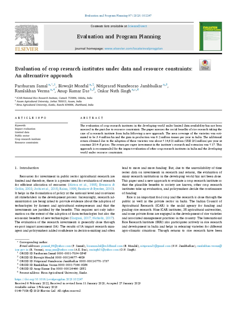 Evaluation of Crop Research Institutes Under Data and Resource ...