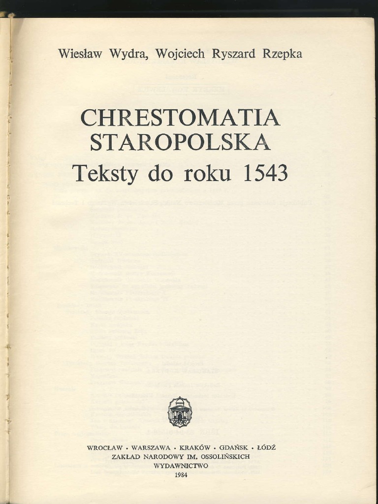 Wydra W, Rzepka W - Chrestomatia Staropolska. Teksty Do Roku 1543 | PDF