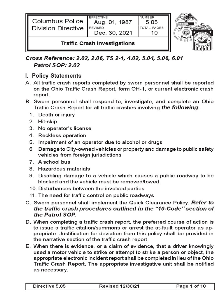 CPD Traffic Crash Investigations Policy Statements | PDF | Traffic ...