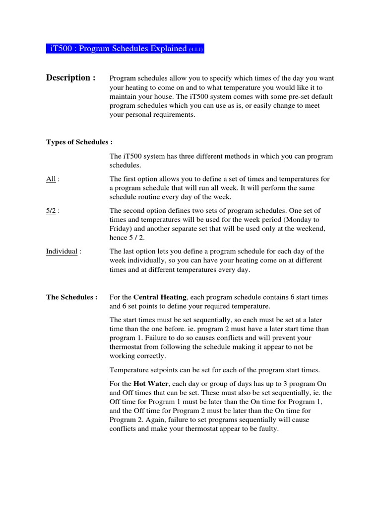 IT500 Programs Schedules Explained | Download Free PDF | Thermostat ...
