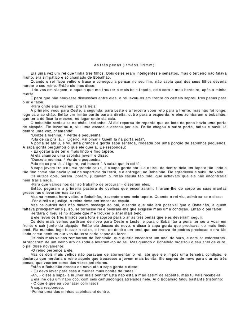 As Três Penas Autor Hermanos Grimm | PDF