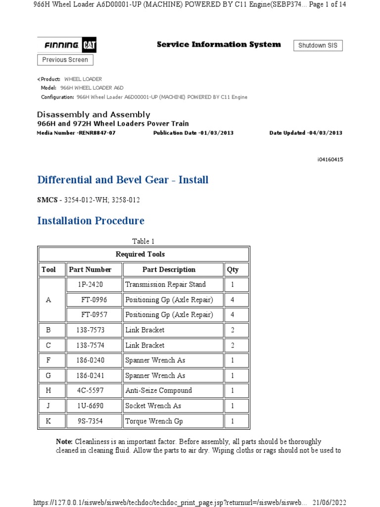 Differential and Bevel Gear 966 Install | PDF | Gear | Axle