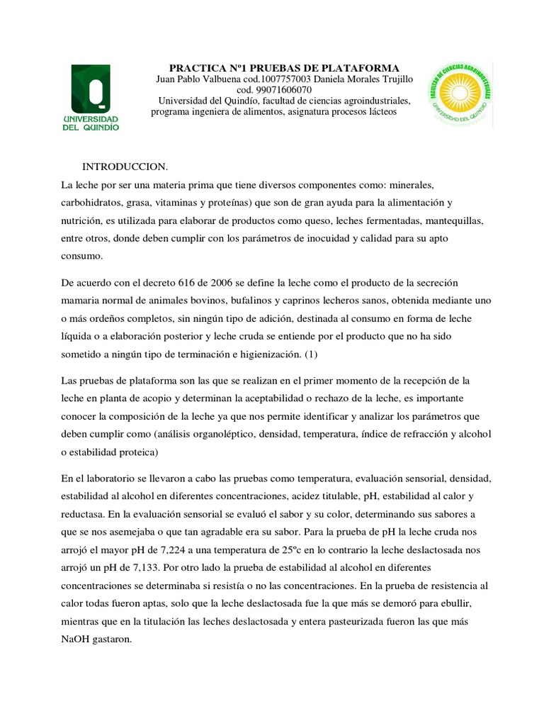 Informe Pruebas Plataforma Lacteos | PDF | Leche | Proteínas Informe Pruebas Plataforma Lacteos | PDF | Leche | Proteínas