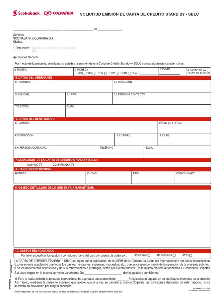 Formato Carta Credito Stand by | PDF | Carta de crédito | Bancos