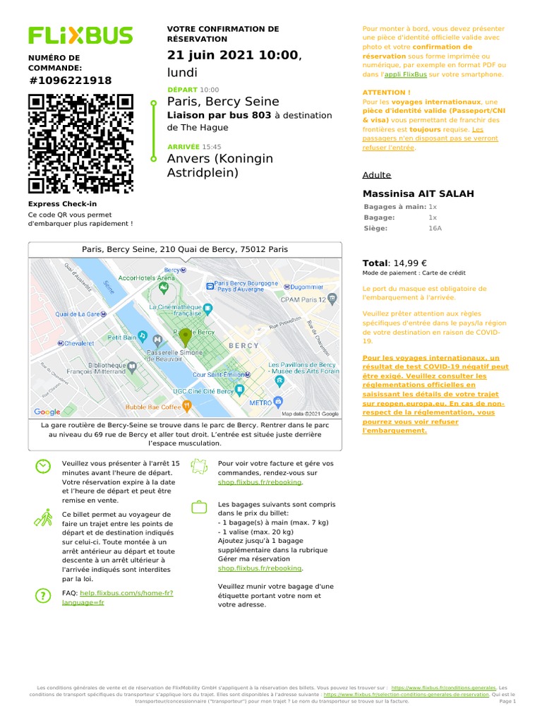 Confirmation de réservation FlixBus | PDF
