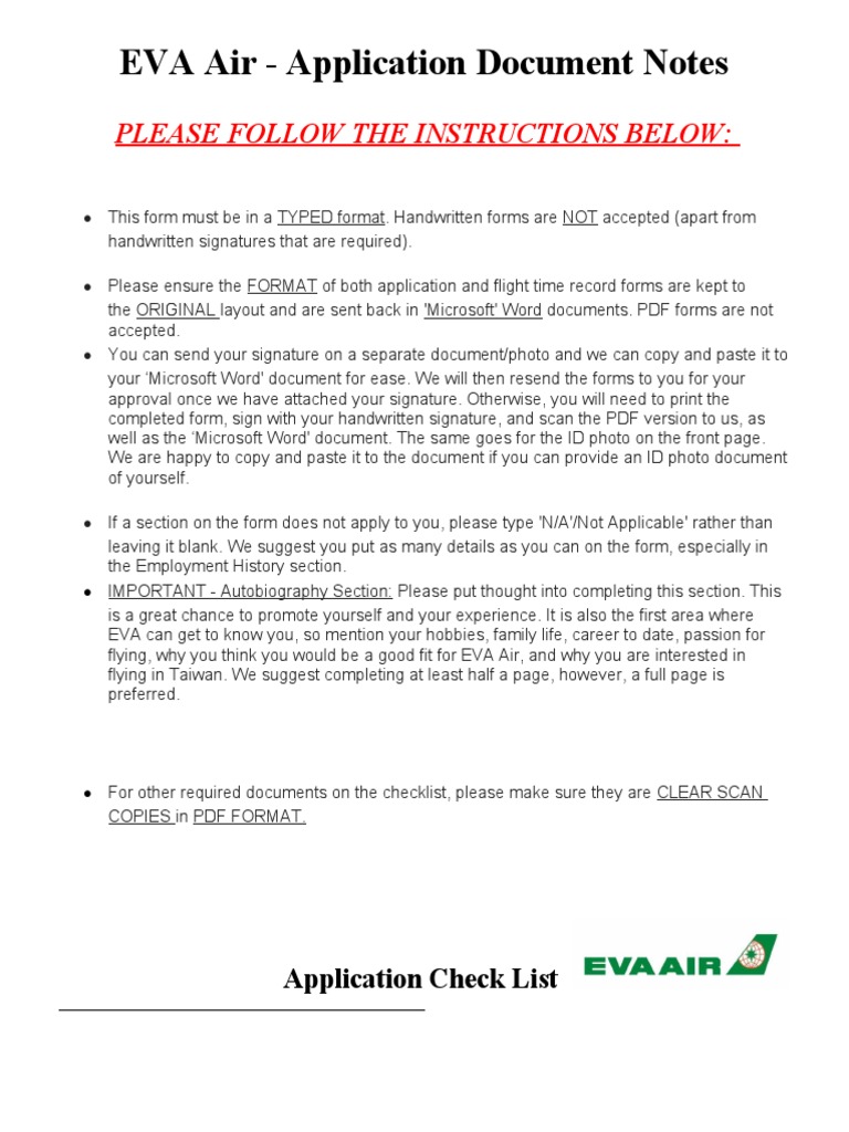 EVA Air Pilot Application Guide | PDF | Employment | Identity Document