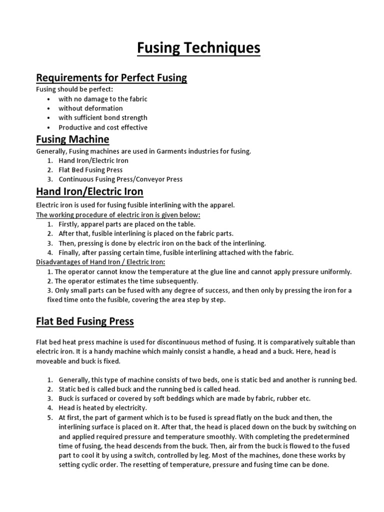 Lecture-7 Fusing Techniques, Numbering&Bundling | PDF | Textiles | Temperature