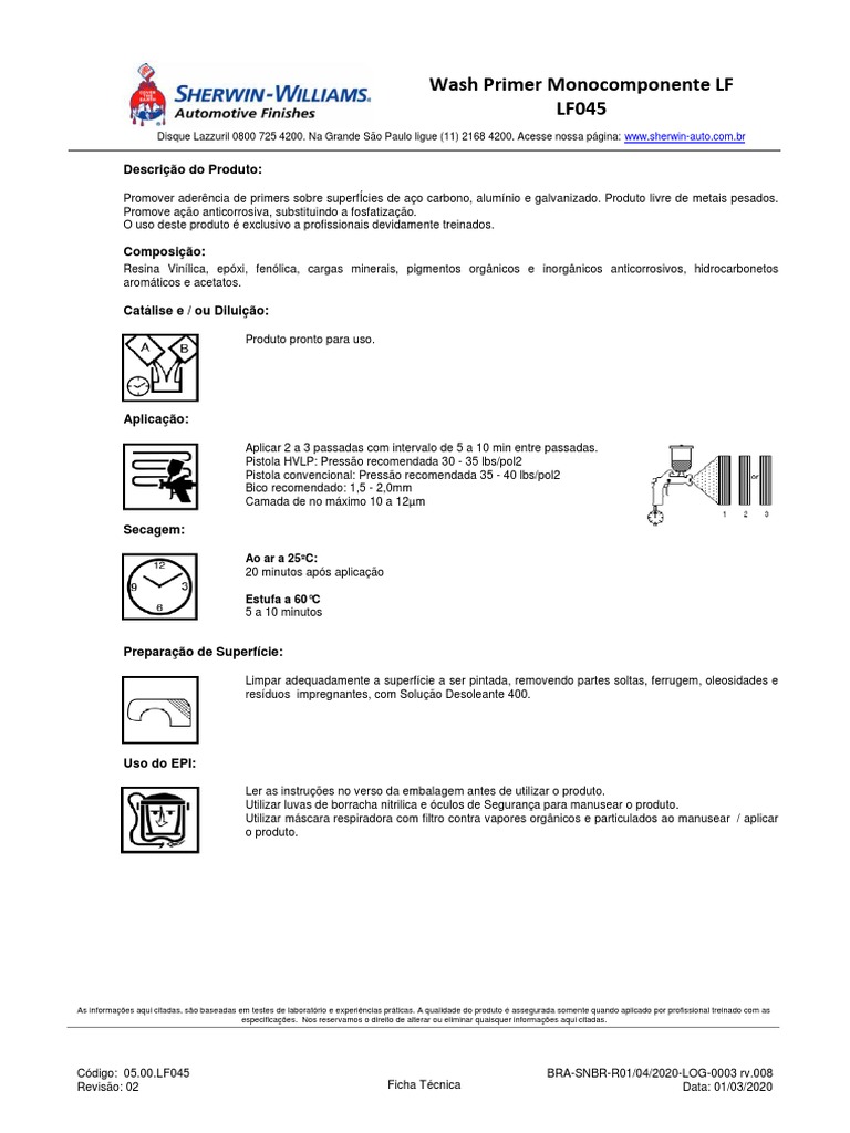 FT - 05.00.LF045 - Wash Primer Monocomponente LF | PDF | Setor secundário da economia | Química