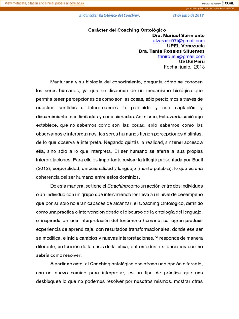 Caracter Del Coaching Ontologico | PDF | Aprendizaje | Ontología