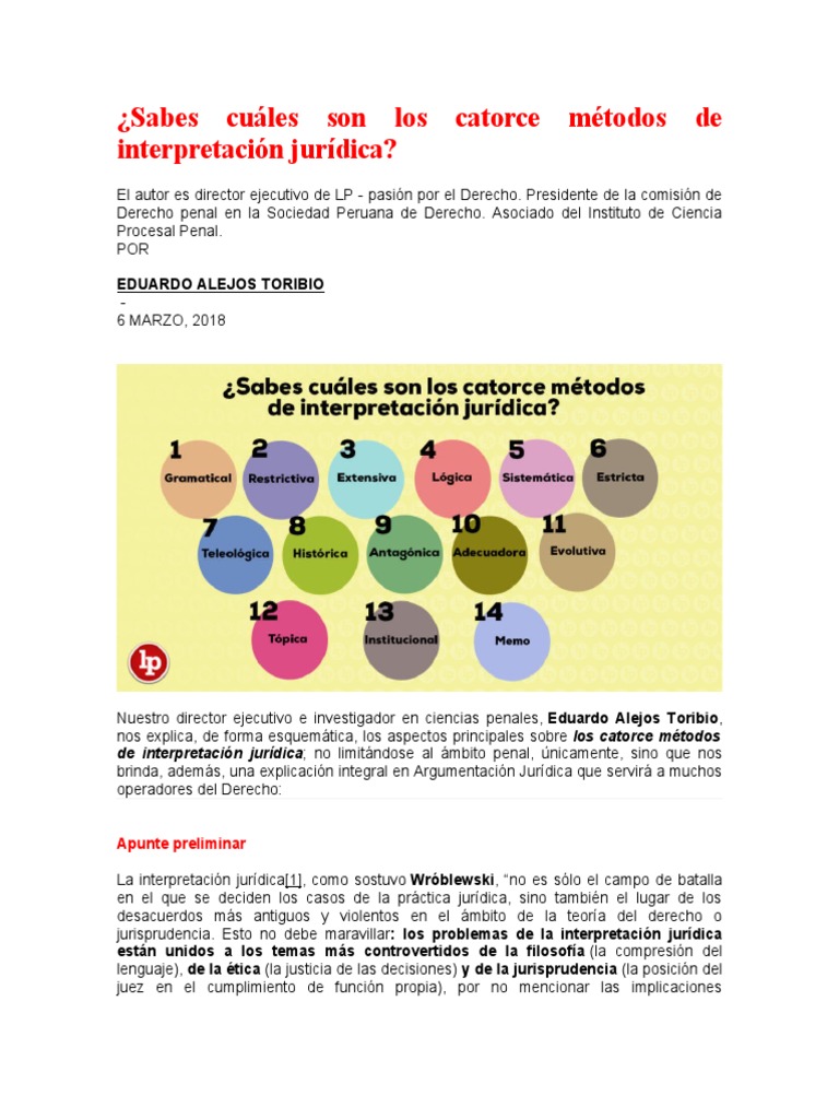 Sabes Cuáles Son Los Catorce Métodos de Interpretación Jurídica | PDF ...
