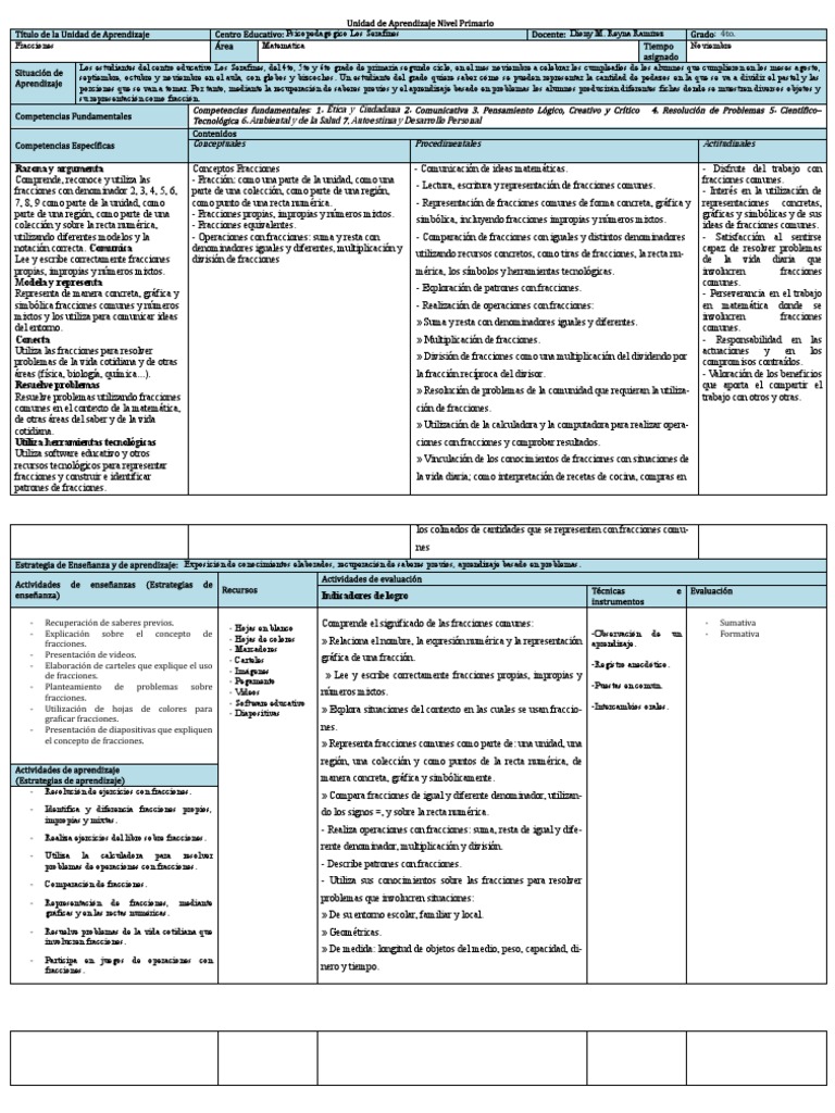 Planificación de 4to de Primaria Noviembre | PDF