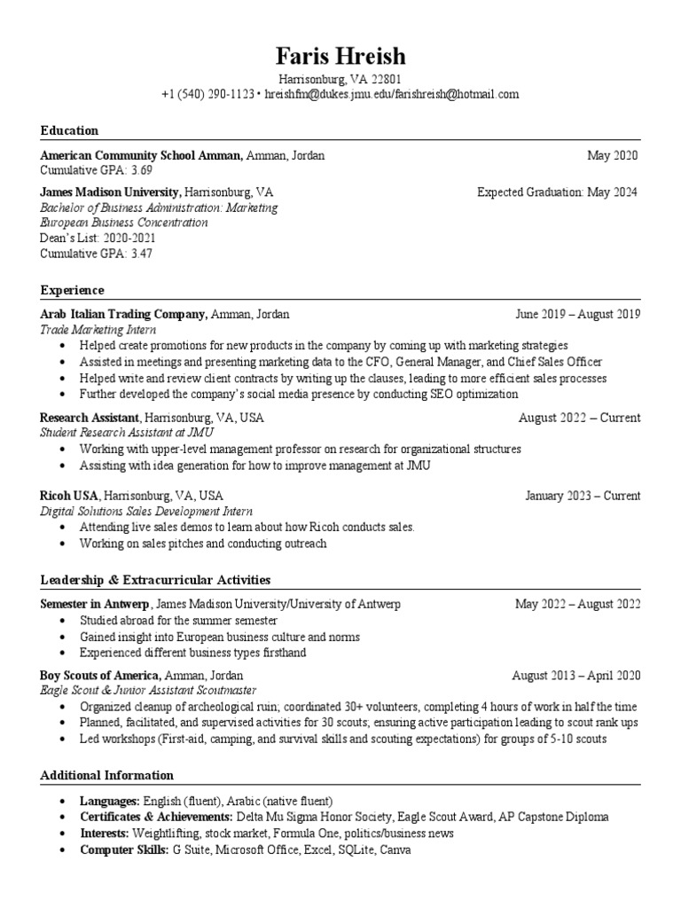Faris Hreish Resume 2 | PDF