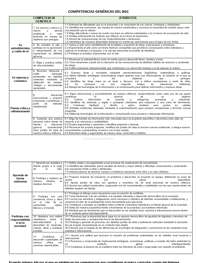 Anexo 1.1 Competencias Genéricas Del BGC | PDF | Las emociones | Comunicación