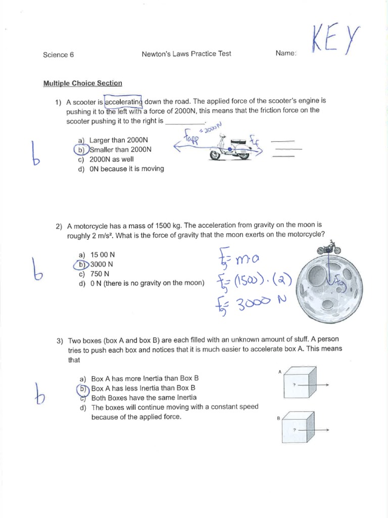 Key - Newton's Laws Practice Test | PDF
