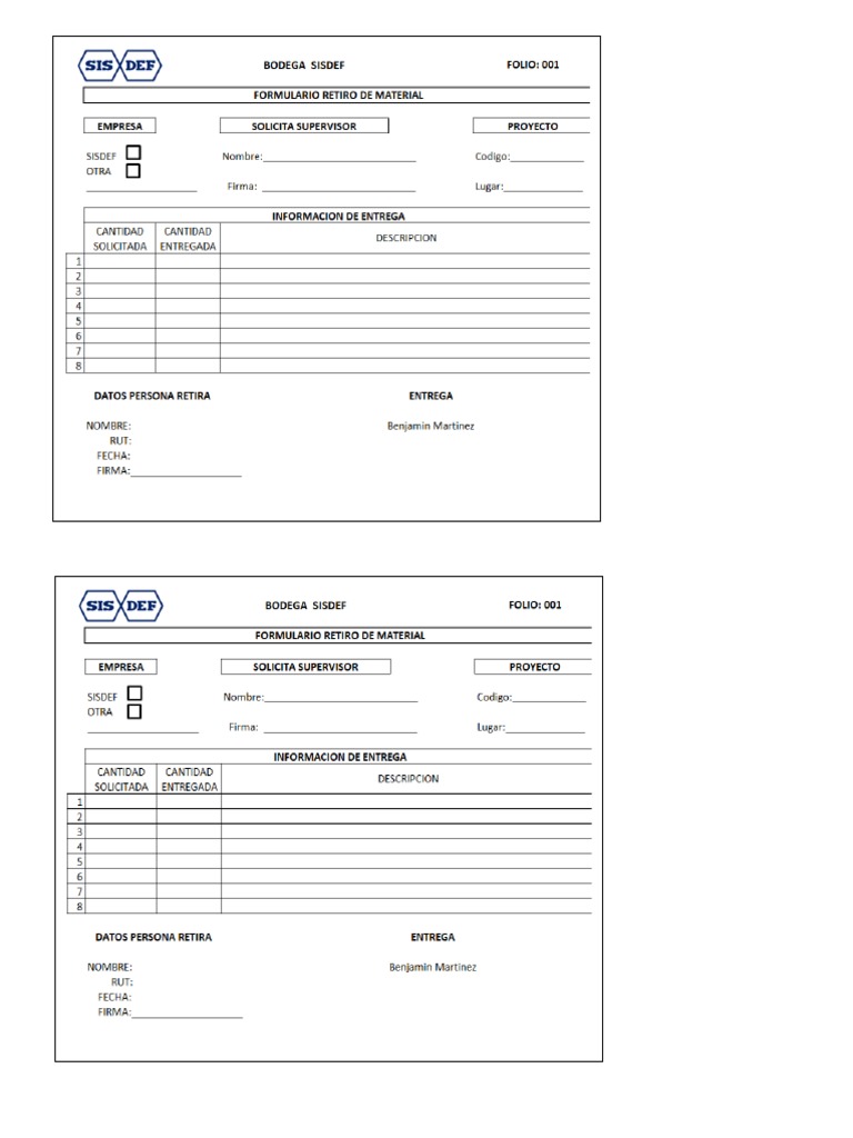 Formulario Par Retiro de Materiales | PDF
